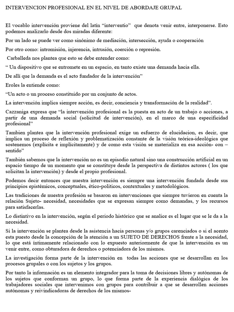 INTERVENCION PROFESIONAL EN EL NIVEL DE ABORDAJE GRUPAL | Descargar ...