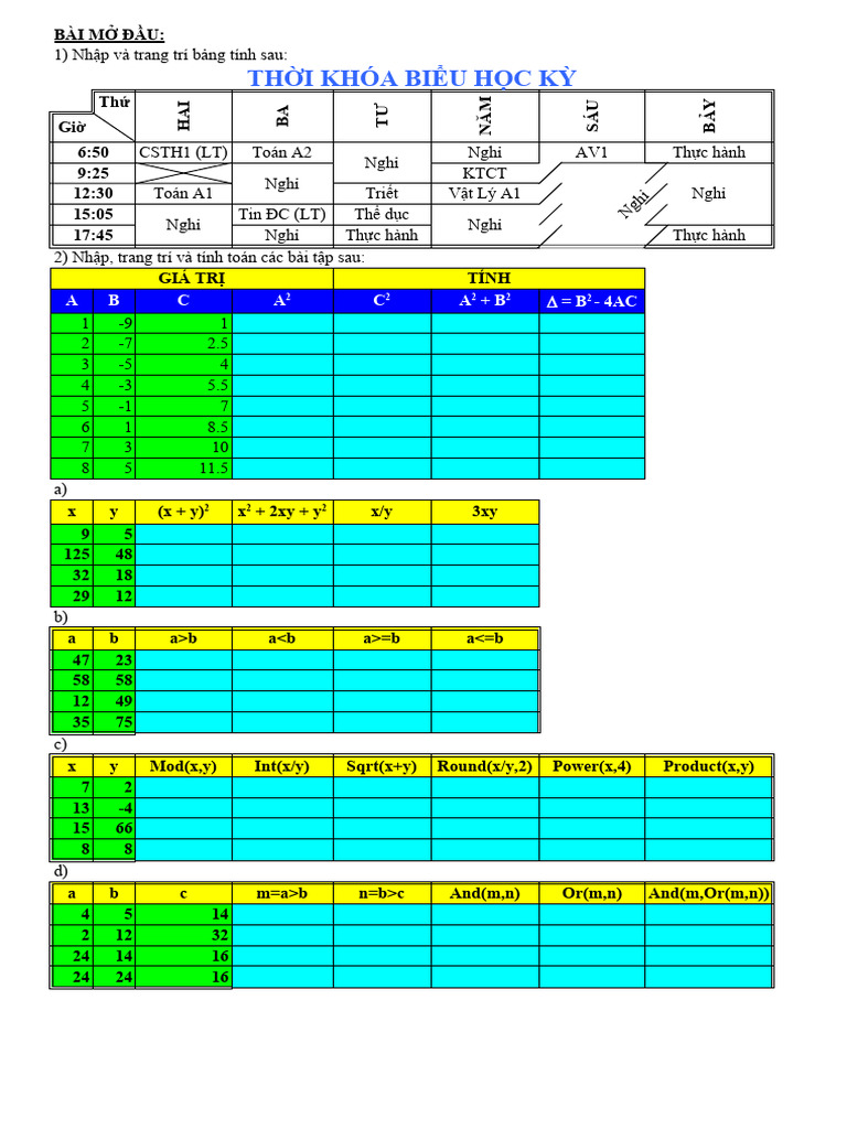 Bai Tap Excel Co Ban Gui Sinh Vien Nhap | PDF