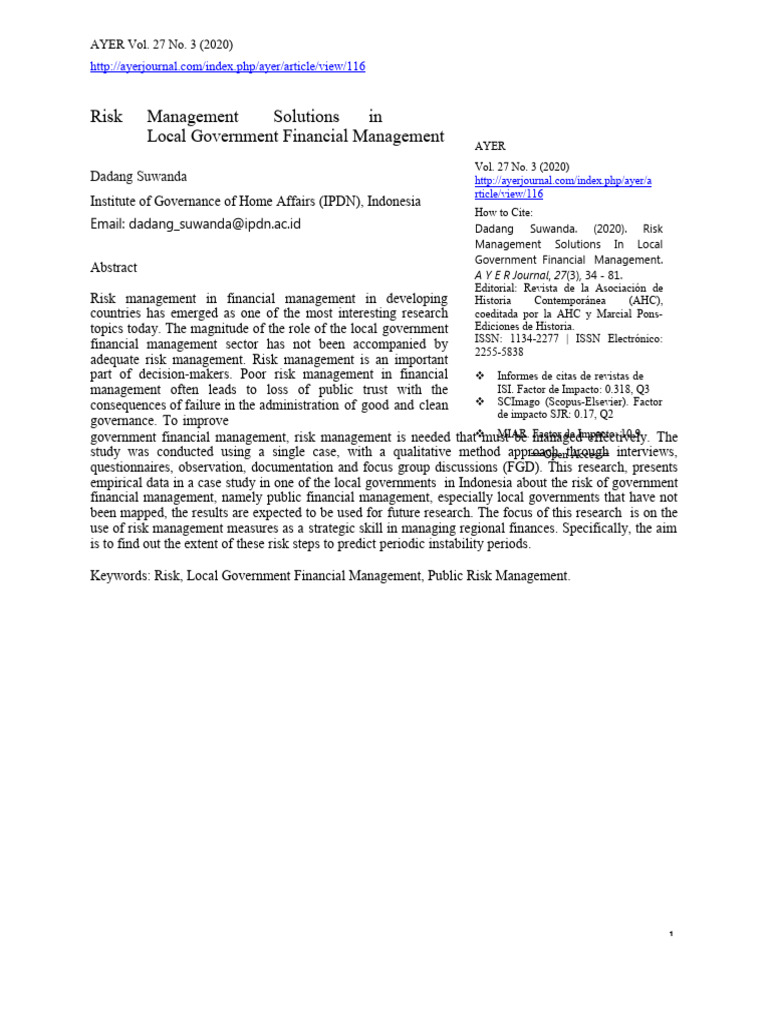 Risk Management Solution in LGFM Pada Ayer Jounal | PDF | Risk | Risk ...