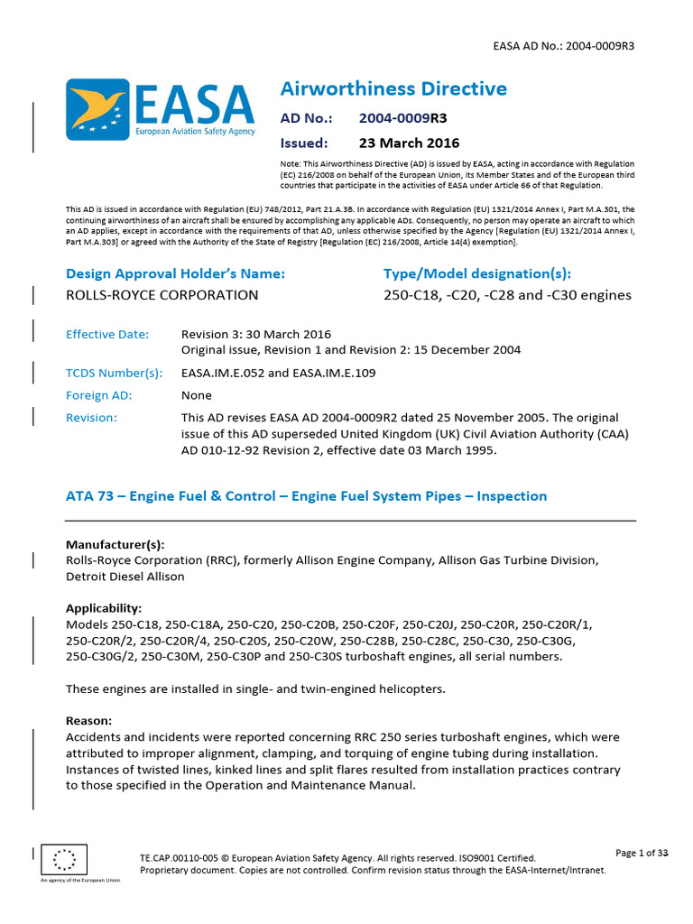 Easa Ad 2004-0009R3 1 | PDF | Aviation