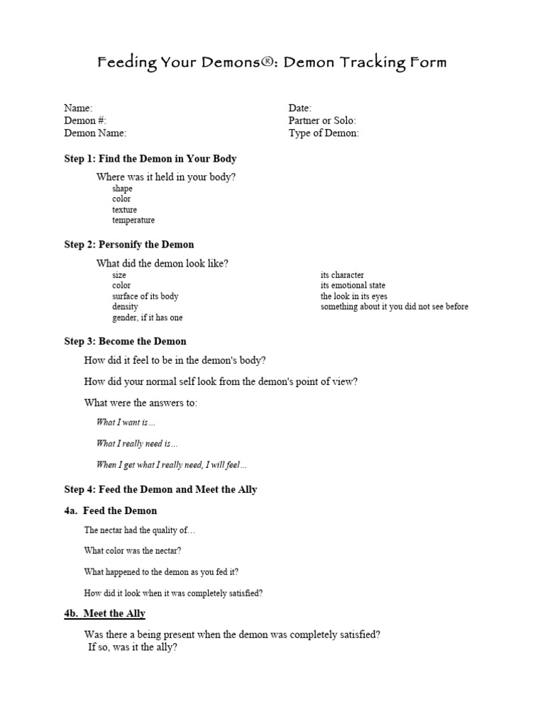 4 - Tracking Form Feeding Your Demons Final 12.13.16 | PDF | Psychology