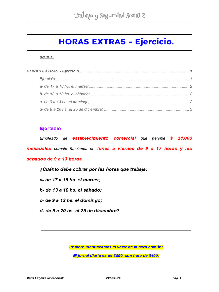 2.1 - Ejercicio Horas Extra | PDF | Salario | Tiempo extraordinario