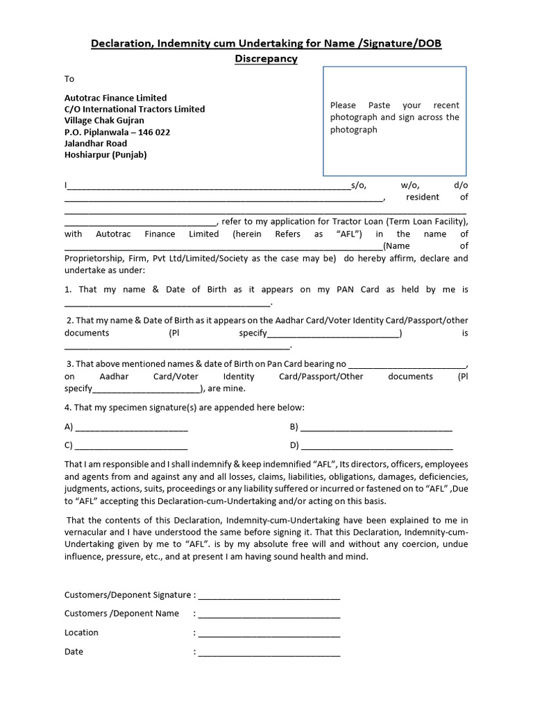 Dual Name Indemnity Format | PDF | Indemnity | Private Law