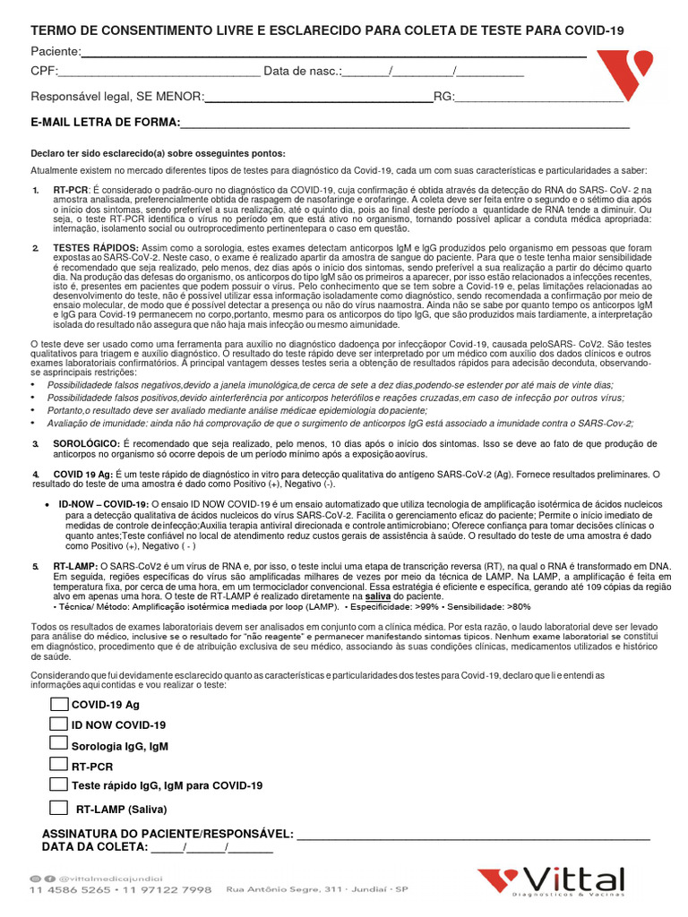 Termo Consentimento Covid Vittal - ATUAL 29.12.2020 | PDF | Biologia | Ciências da Saúde