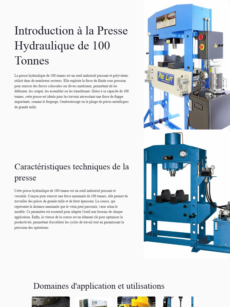 Presse hydraulique 100 tonnes : Guide d'utilisation | PDF | Pression ...