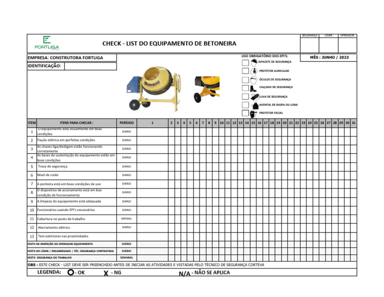 Check List - Betoneira | PDF