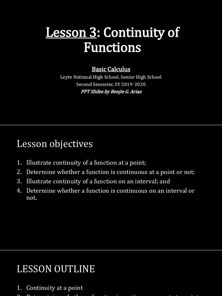 Lesson 3 Continuity of Functions Handout | PDF | Continuous Function | Function (Mathematics)