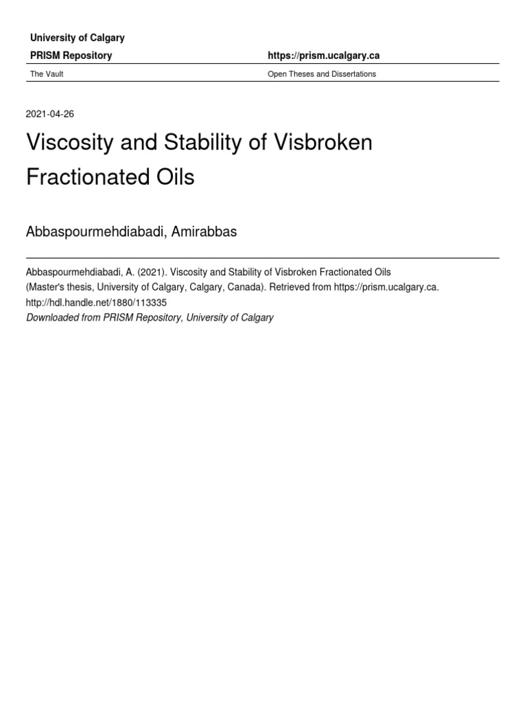 Viscosity and Stability of Visbroken Fractionated Oils | PDF ...