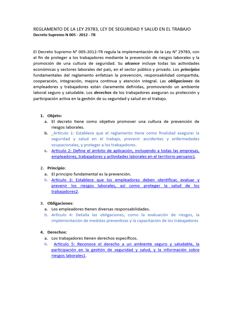 REGLAMENTO DE LA LEY 29783 | Descargar gratis PDF | Derecho laboral | Seguridad y salud ocupacional