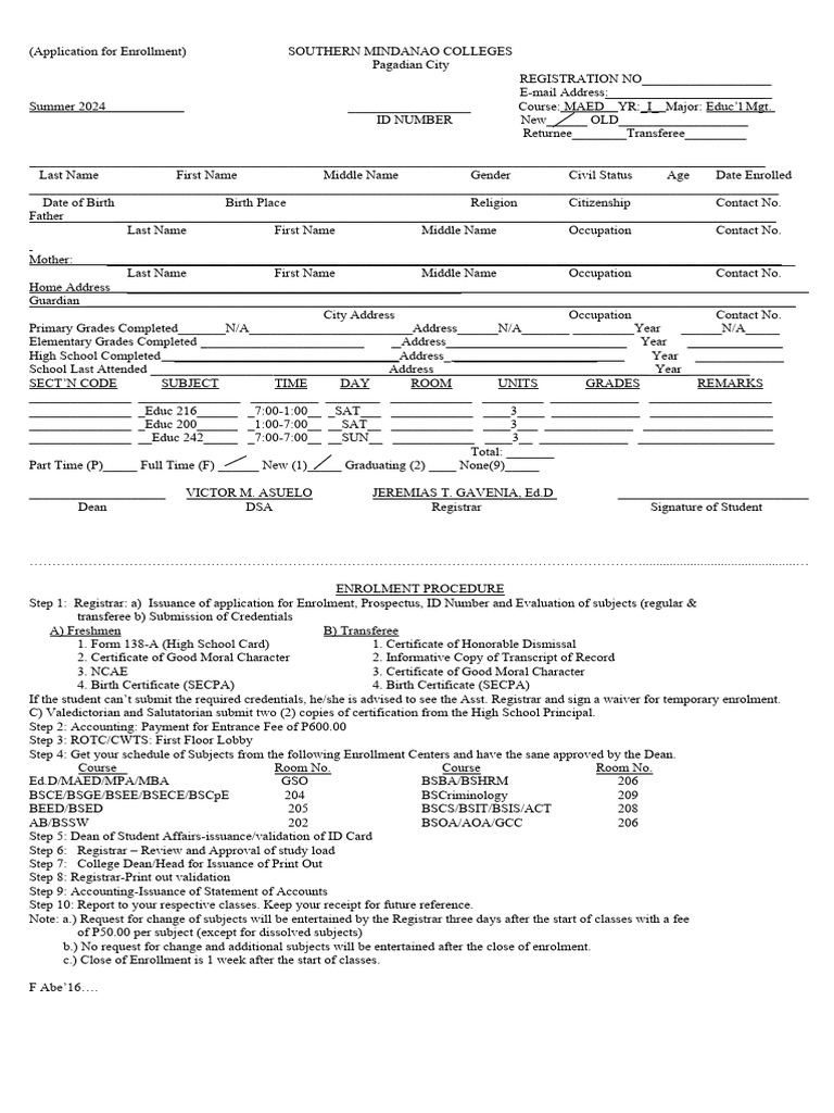 SMC - Enrollment Form Masteral | PDF | Government And Personhood