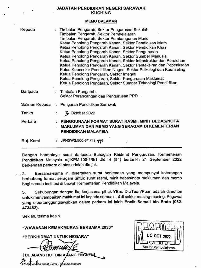 Penggunaan Format Surat Rasmi, Minit Bebas, Nota Makluman Dan Memo Yang ...