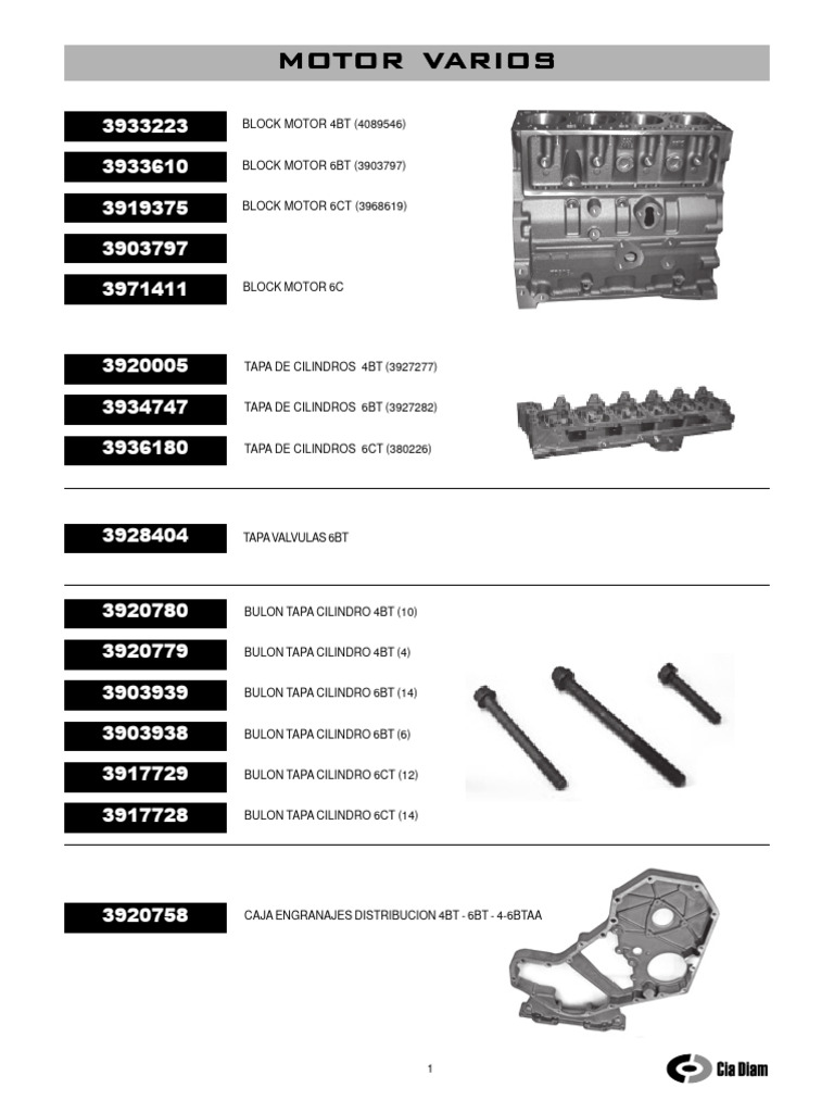 Catálogo de Motores Cummins y Partes | PDF | Ingeniería mecánica ...
