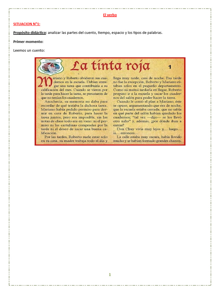 Análisis Didáctico del Verbo en Cuentos | PDF | Verbo | Sintaxis
