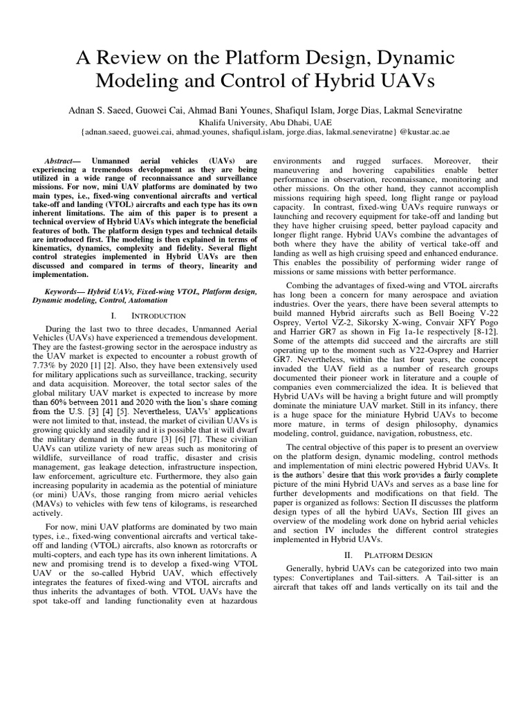 A Review On The Platform Design Uavs Adnan S Saeed Pdf Control Theory Rotorcraft