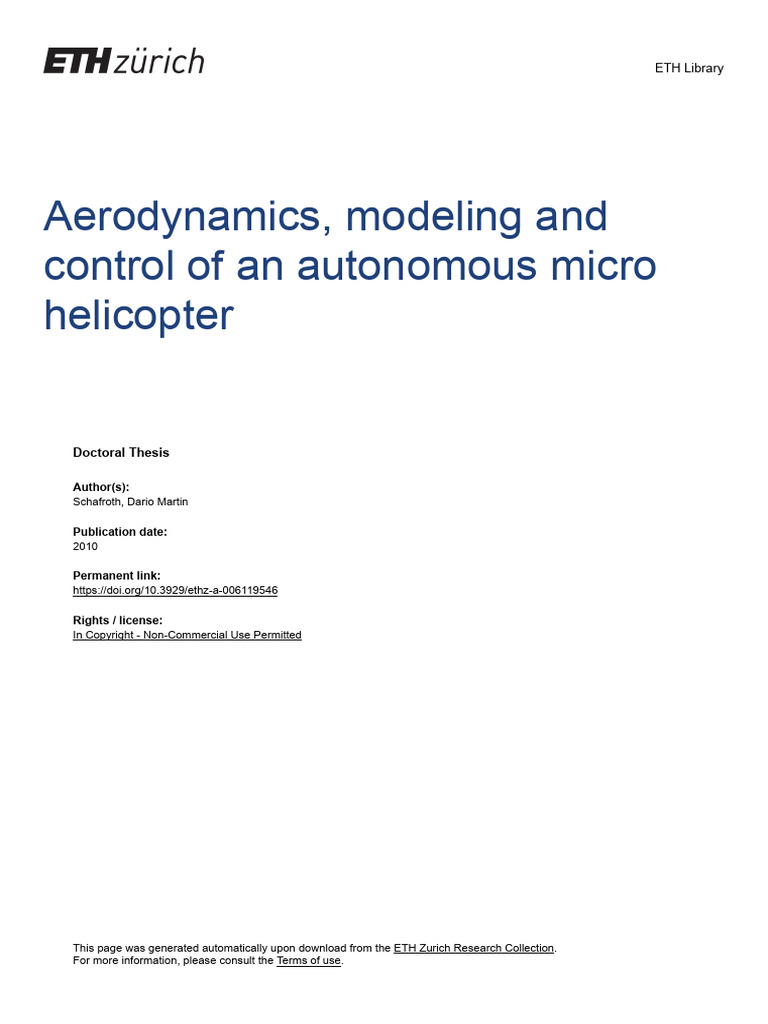 Aerodynamics, Modeling and Control of An Autonomous Micro Helicopter - Martin | PDF | Helicopter ...