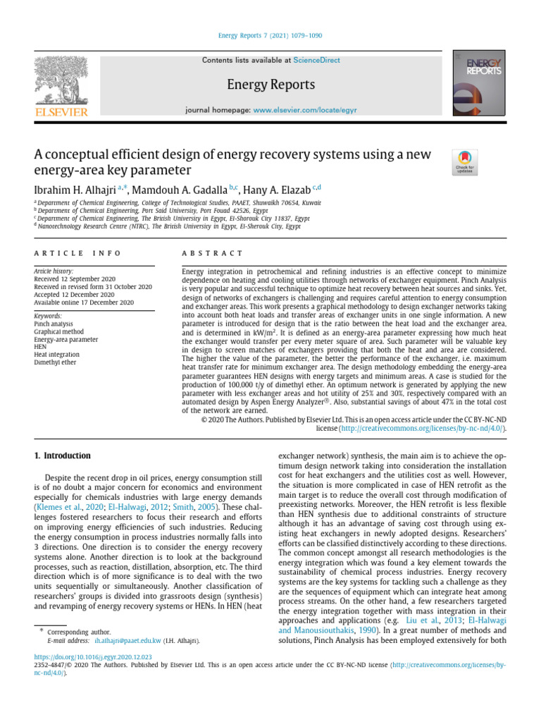 A Conceptual Efficient Design of Energy Recovery Systems Usin - 2021 ...