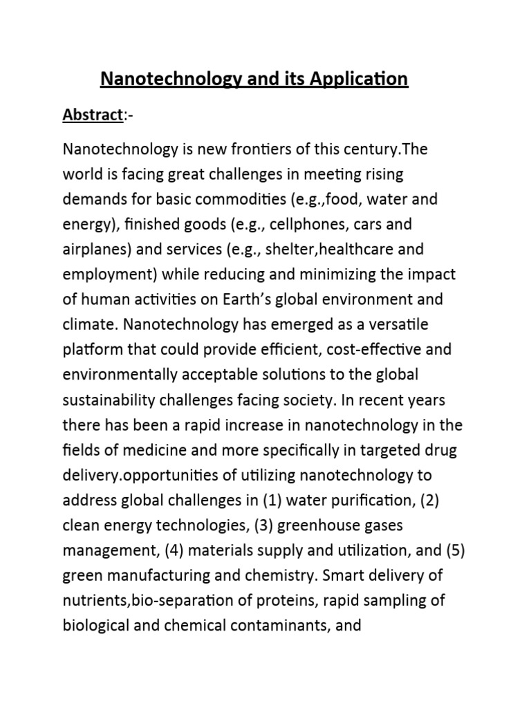 Nanotechnology and Its Application | PDF | Nanotechnology | Small Interfering Rna