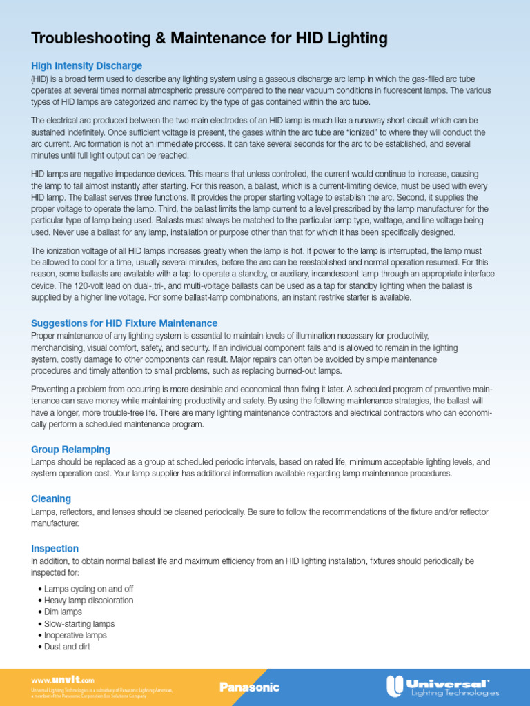 Troubleshooting and Maintenance For HID Lighting | PDF | Electric Arc | Capacitor