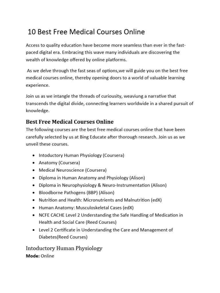 Top 10 Free Online Medical Courses | PDF | Learning | Neuroscience