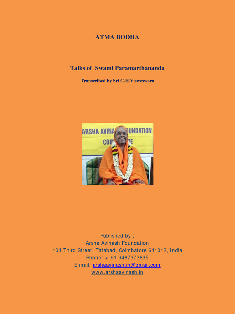 Atma Bodha Talks by Swami Paramarthananda | PDF | Thought | Ātman ...