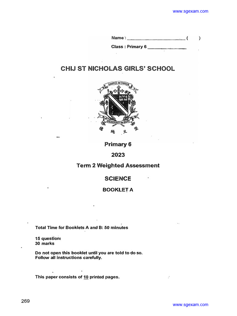 P6 2023 Science-Weighted Assessment 2-St Nicholas | PDF | Force ...