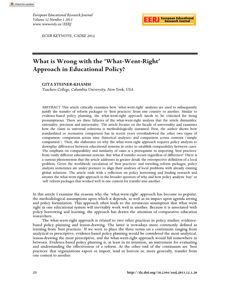 What Went Right Steiner-Khamsi | PDF | Methodology | Policy