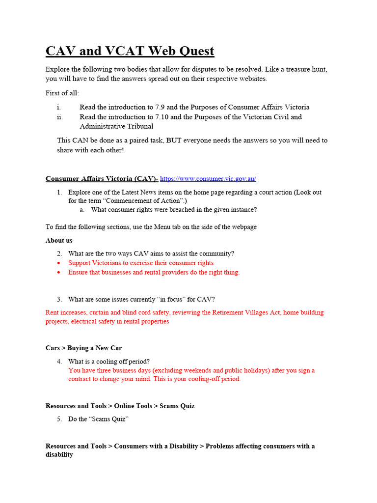 (ANSWERS) CAV and VCAT WebQuest 2024 | PDF | Mediation | Justice