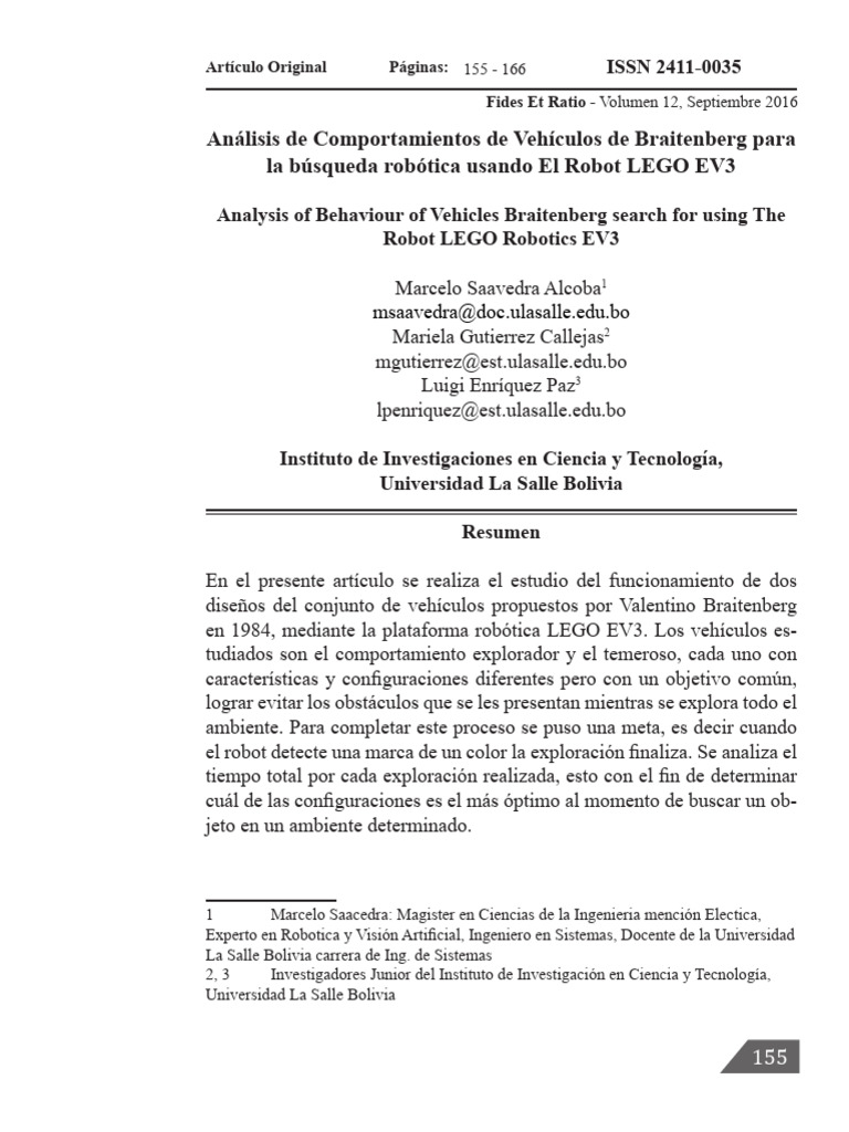 Análisis de Comportamientos de Vehículos de Braitenberg Para La ...