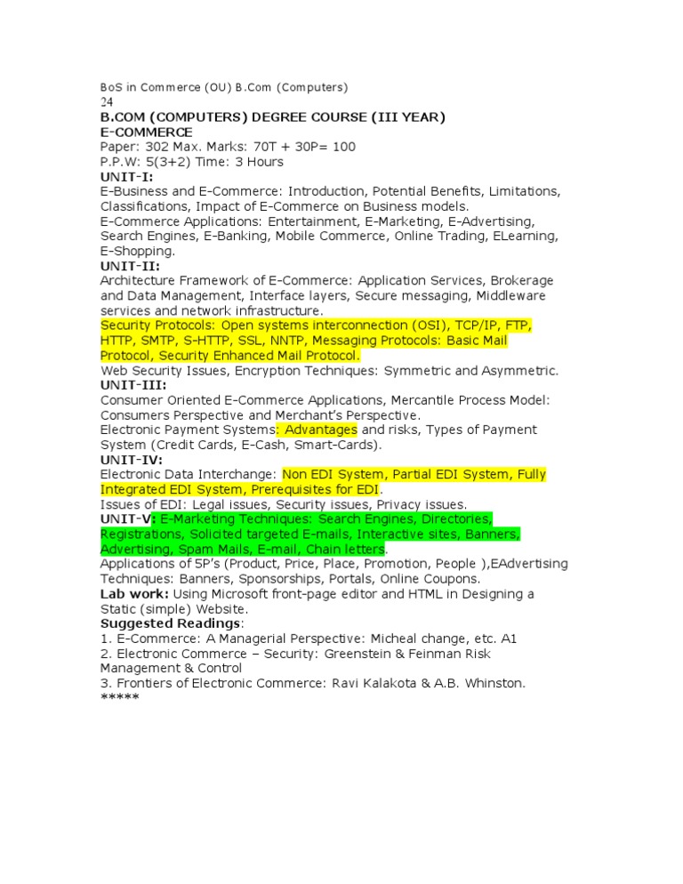 E-Commerce Course Syllabus Overview | PDF