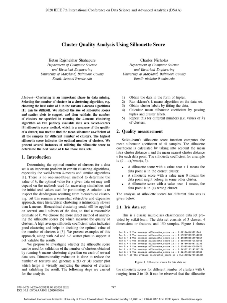 Shahapure 2020 | PDF | Cluster Analysis | Data Mining