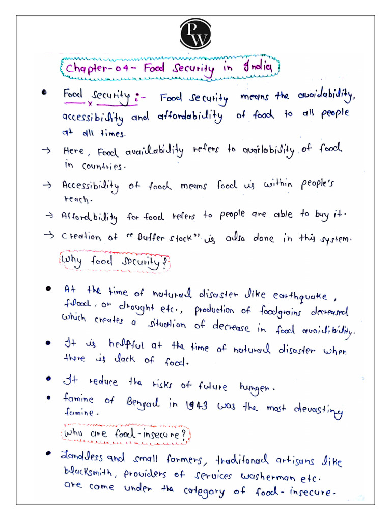 Food Security in India - Handwritten Notes | PDF