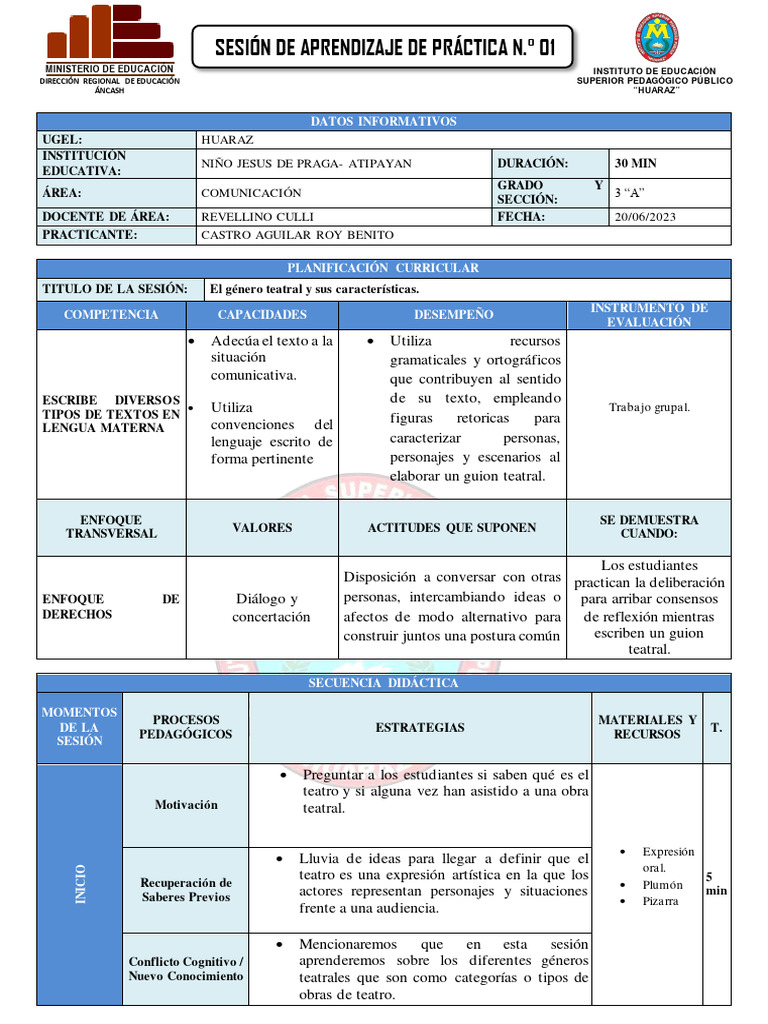 Sesión de Aprendizaje | Descargar gratis PDF | Aprendizaje | Evaluación