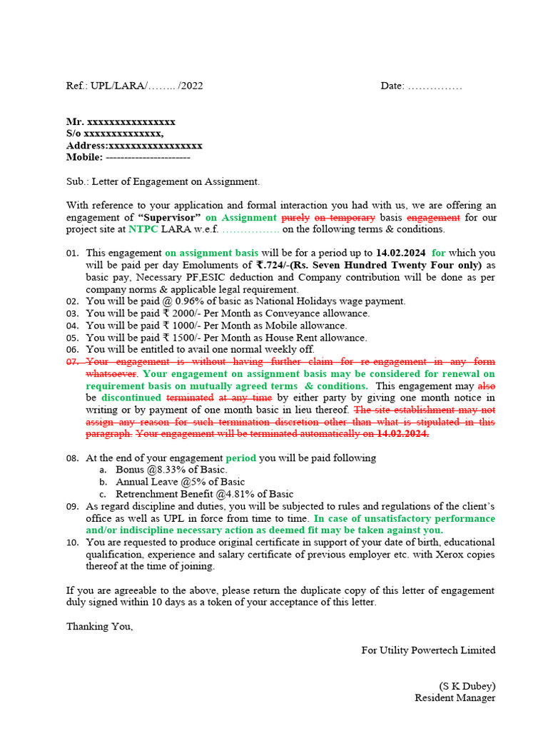 Draft Modified UPL Engagement Letter | PDF | Business Law | Employee ...