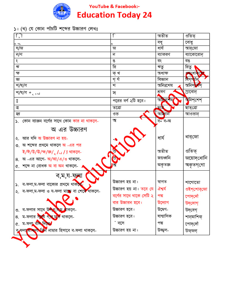 Class 1-Bangla Uccaron | PDF