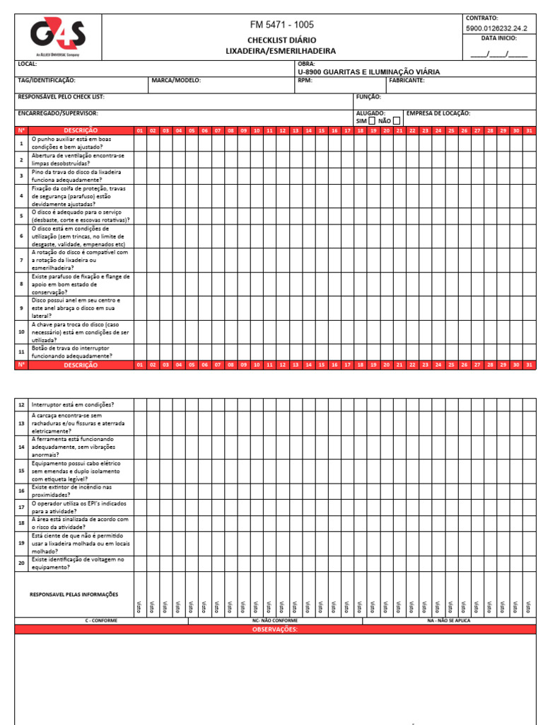 FM 5471 - 1005 - Check-List Diário Lixadeira-Esmerilhadeira | PDF