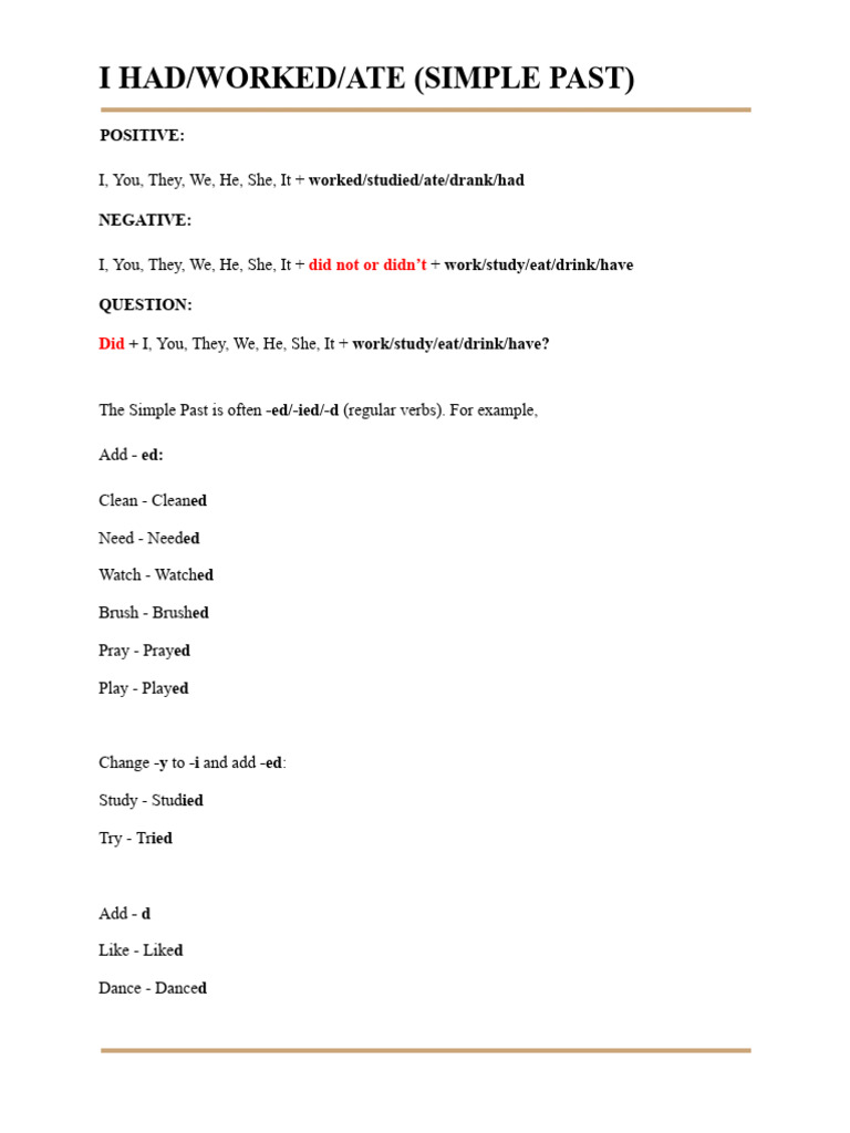 Unit 8 - I Had - Worked - Ate (Simple Past) | PDF | Language Families ...