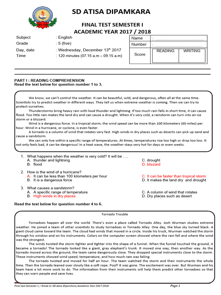 Grade 5 English Final Test 2017-2018 | PDF | Musical Instruments ...
