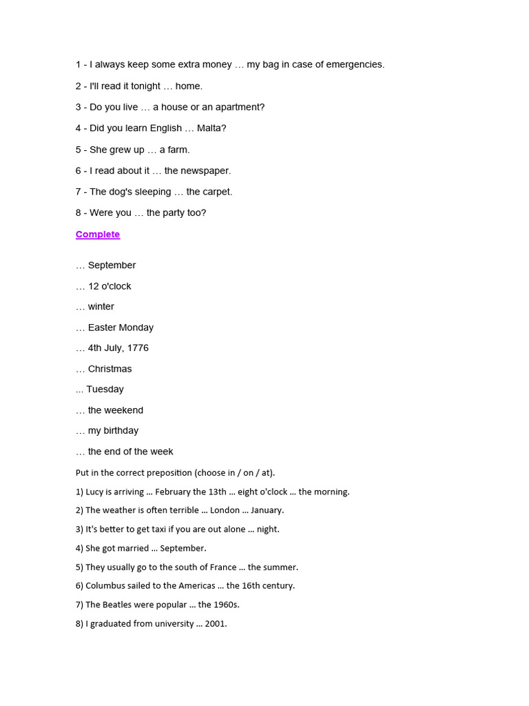 Prepositions Practice Exercises | PDF