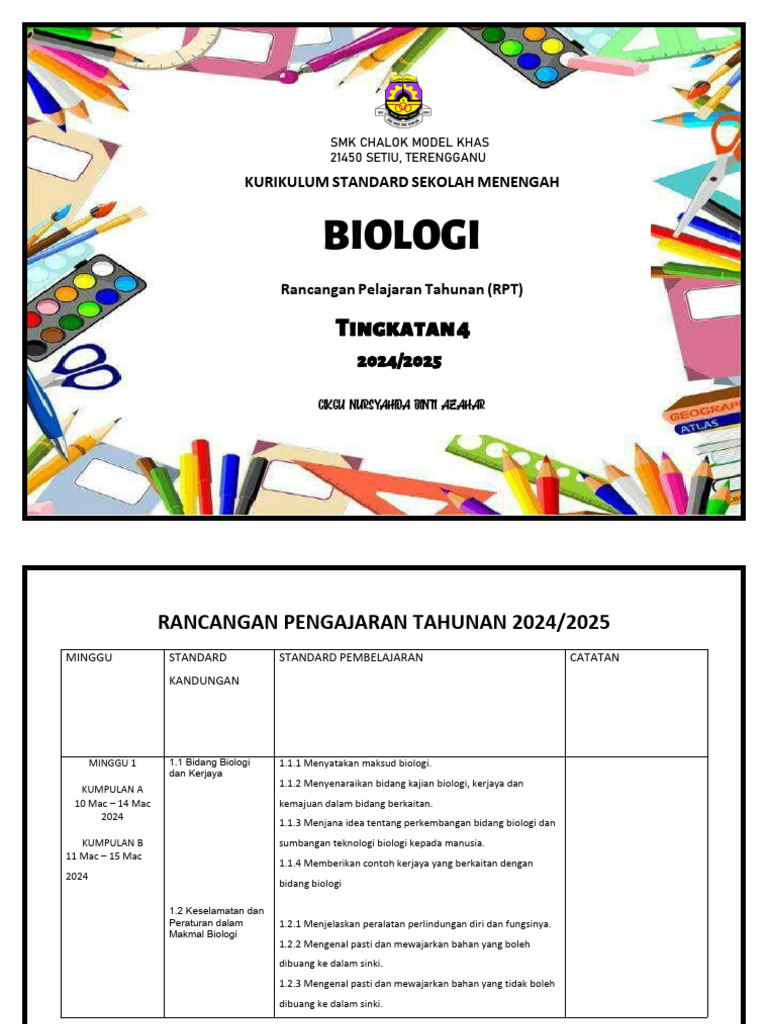 RPT 2024 Biologi Tingkatan 4 KSSM | PDF