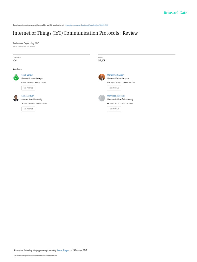 Internet Of Things Iot Communication Protocols Pdf Internet Of Things Computer Network