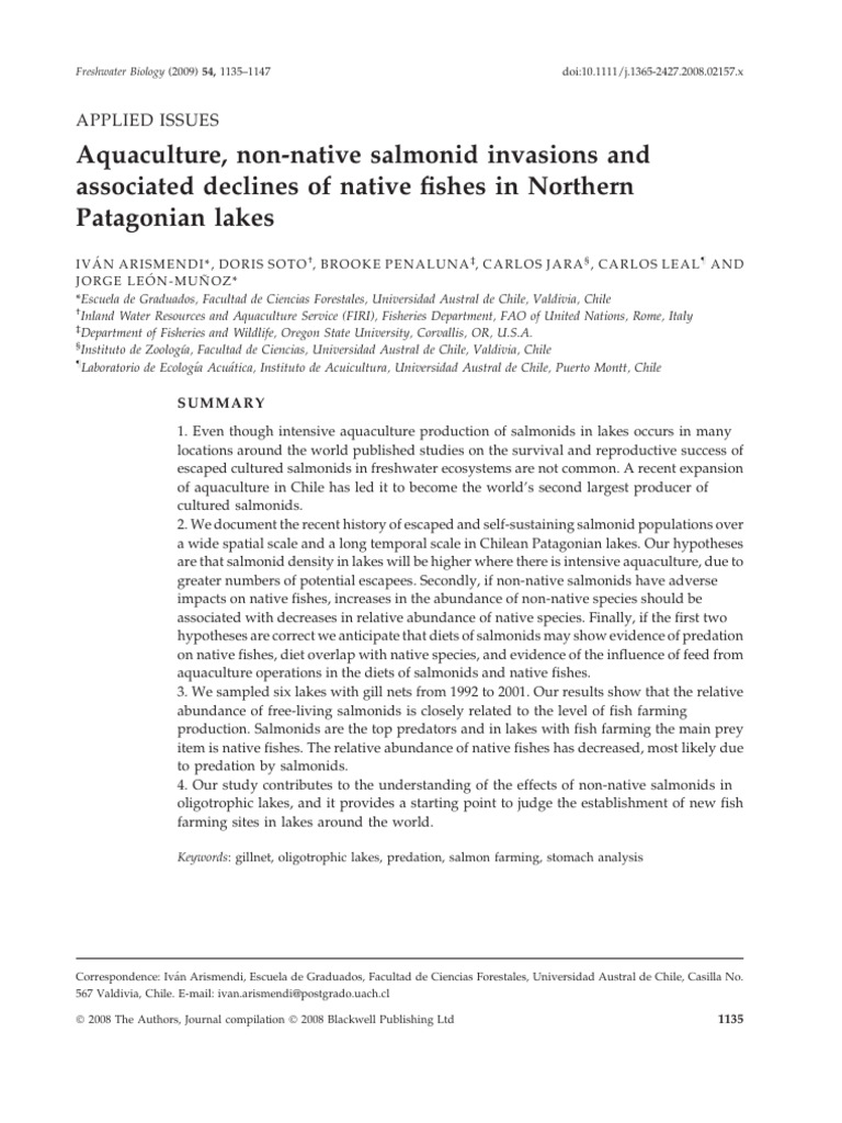 Freshwater Biology - 2009 - ARISMENDI - Aquaculture Non Native Salmonid ... Freshwater Biology - 2009 - ARISMENDI - Aquaculture Non Native Salmonid ...