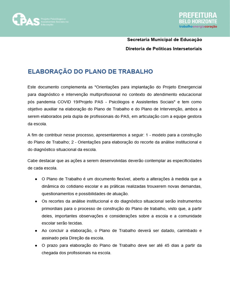 Proposta de Plano de Trabalho Escolar | Download grátis PDF ...