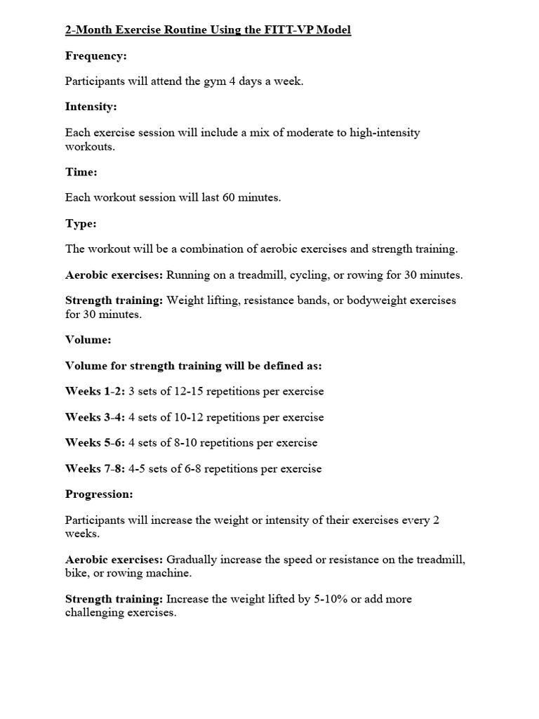 2-Month FITT-VP Workout Plan | PDF | Strength Training | High Intensity ...