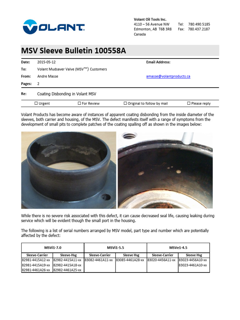100558A - Bulletin MSV Sleeves | PDF | Computers | Technology & Engineering