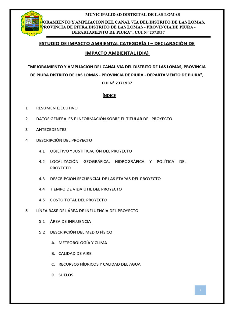 Estudio de Impacto Ambiental Categoría I | PDF | Evaluación de impacto ...