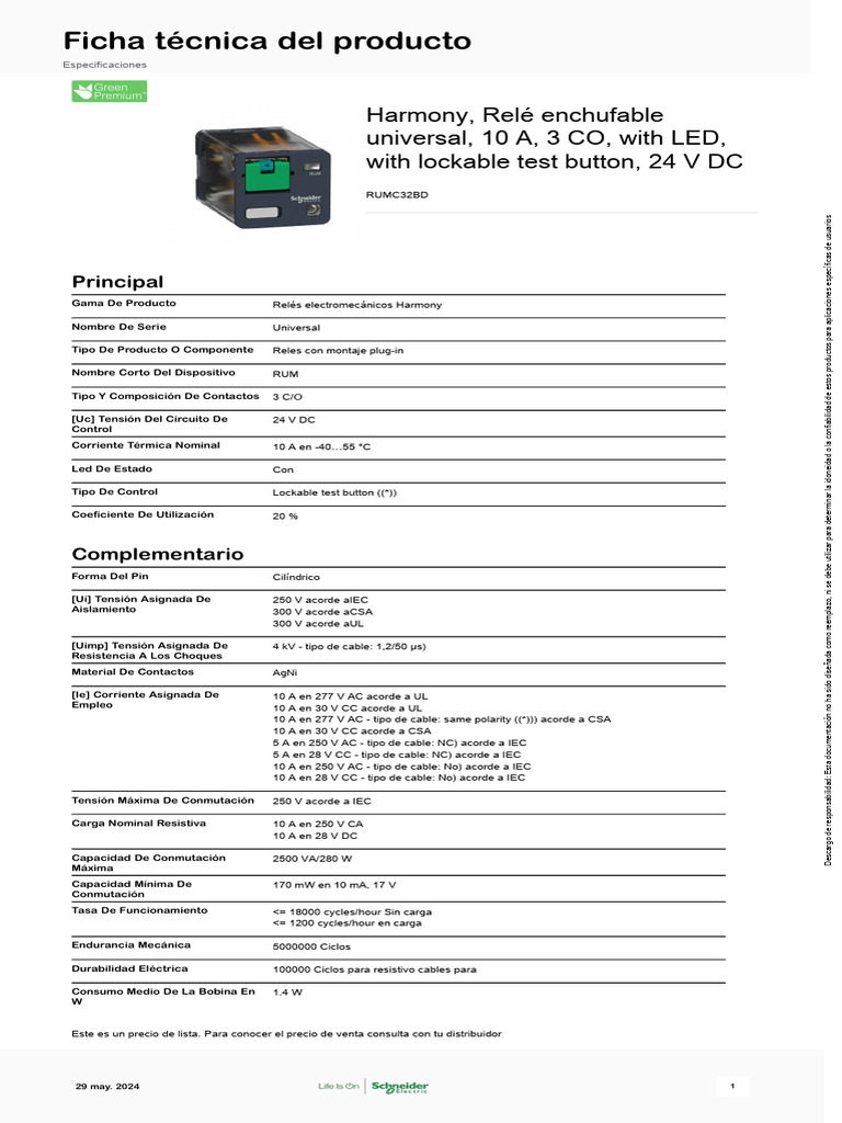 Relé Universal Harmony 10A 24V DC | PDF | Relé | Corriente continua