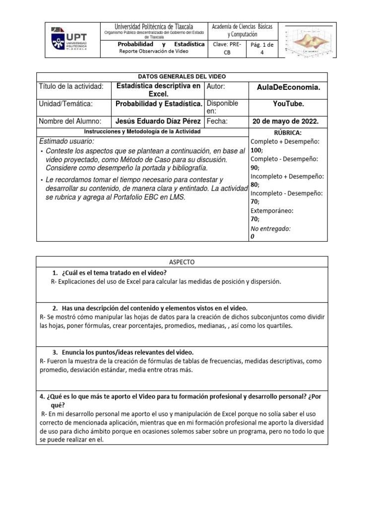 Reporte 2. Estadística Descriptiva y Manejo de Datos. JEDP | PDF ...