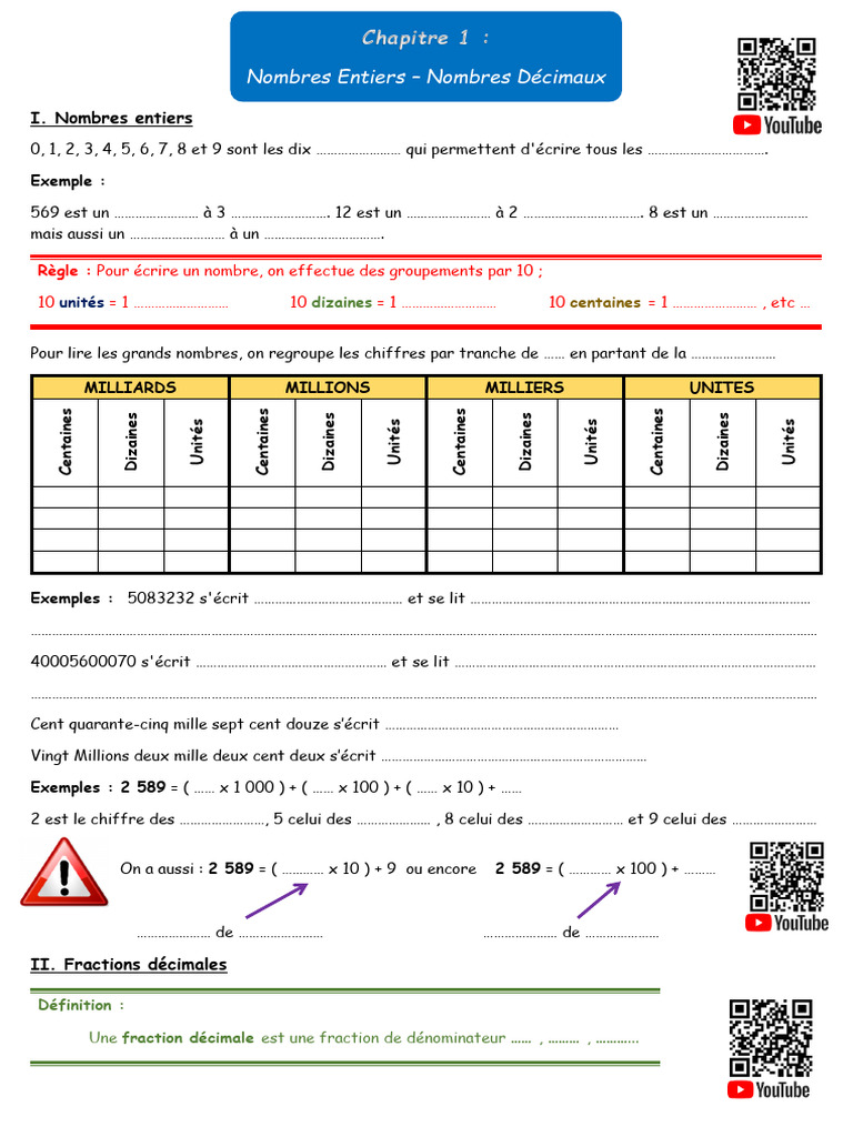 6eme 2020 2021 Cours Nombres Entiers Decimaux | PDF | Nombre | Décimal