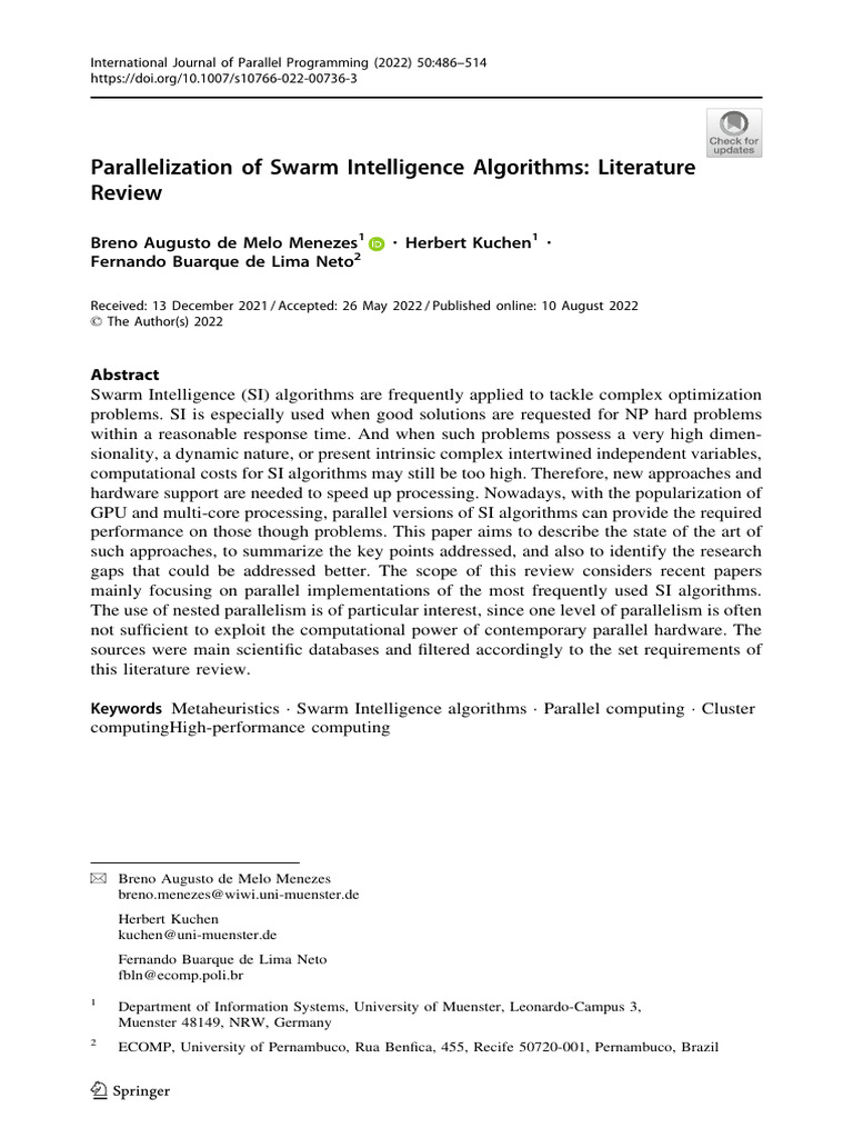 Parallelization of Swarm Intelligence Algorithms: Literature Review | PDF | Parallel Computing ...