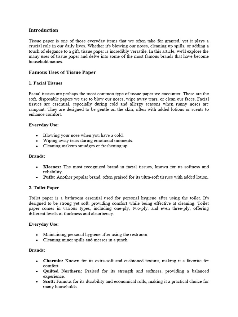 History of Tissue and its use | PDF | Brand | Paper